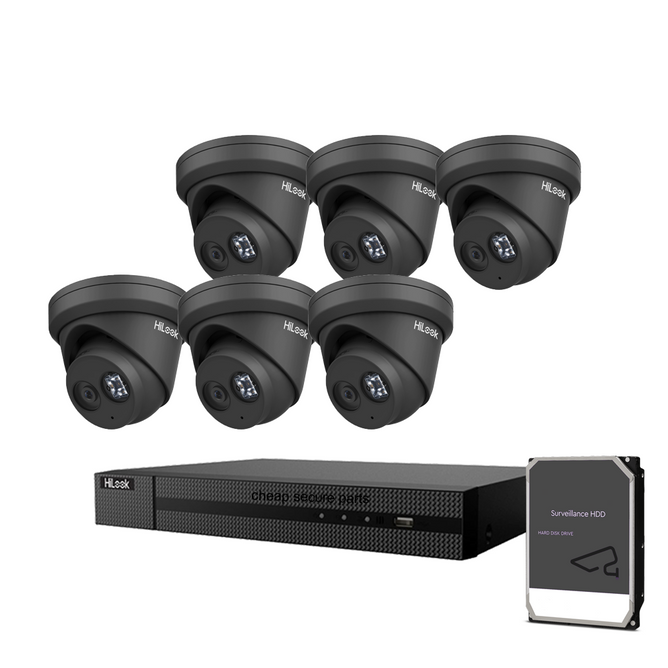 Hilook by Hikvision Black 6 x 6MP IPC-T261H-MU Turret Security Camera