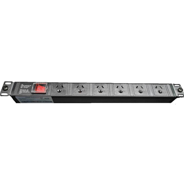1RU 10A 6 Way GPO Rack Mount PDU Power Rail With Red ON/Off Switch and