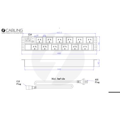2RU 12 Way GPO Horizontal Rack Mount PDU Power Rail